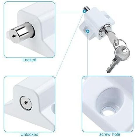 2 x Verrous de Porte Patio Coulissants Blancs Fixés Serrure de Sécurité ...