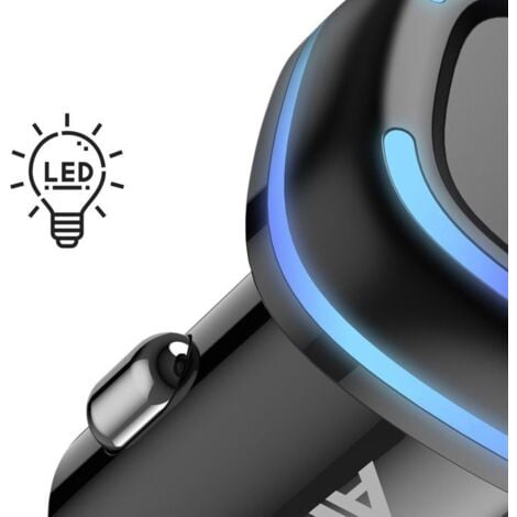 Doppelte USB-Autoladegerät 2.4A Schnellladung LED Leuchtend Akashi Schwarz