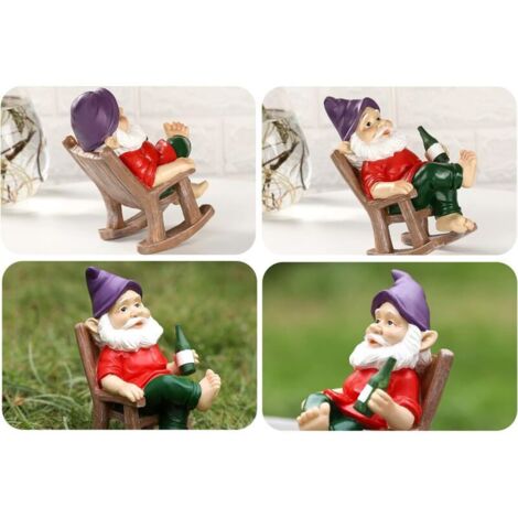 Statue De Décor-Nain de jardin sur chaise à bascule，Nain de jardin ...