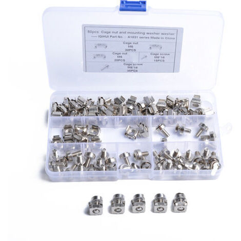 50 Sets M6 Square Hole Hardware Cage Nuts & Mounting Screws Washers for ...