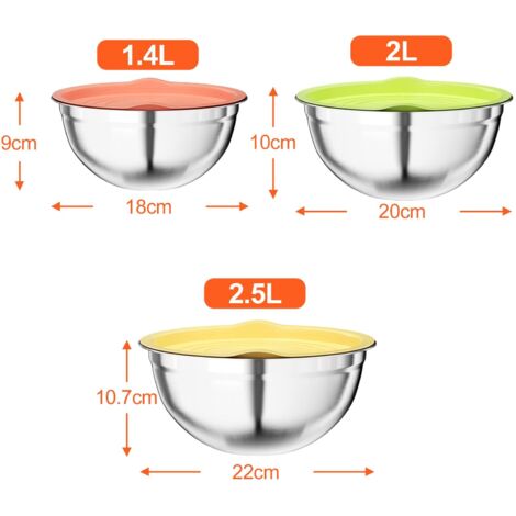 3 pièces bols à mélanger, saladier bol à en acier inoxydable avec ...