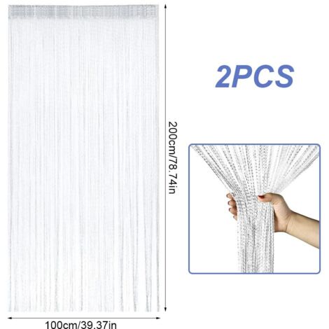 2 Pièces Rideau Fil Blanc Porte, 100 x 200 cm Rideau de Fil Porte à ...