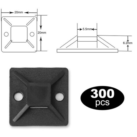 Lot de 300 supports adhésifs pour serre-câbles - 20 x 20 mm - Fixation ...