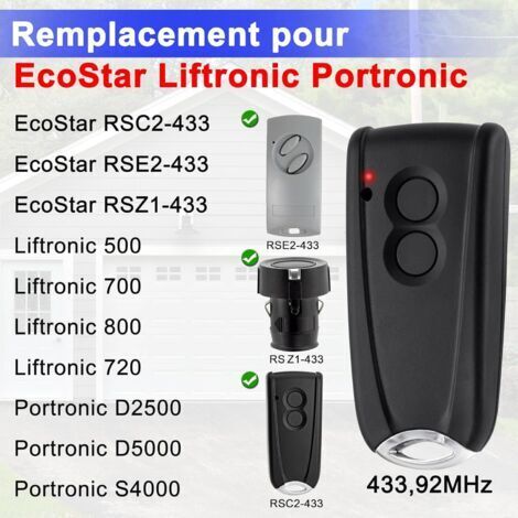 Émetteur Porte De Garage Pour Ecostar Rsc2 433 92mhz Compatible Avec