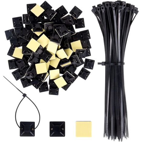 Kit de 100 Serre-Câbles avec Supports Auto-Adhésifs 20 x 20 mm pour ...