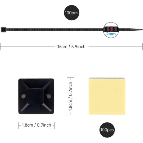 Kit de 100 Serre-Câbles avec Supports Auto-Adhésifs 20 x 20 mm pour ...