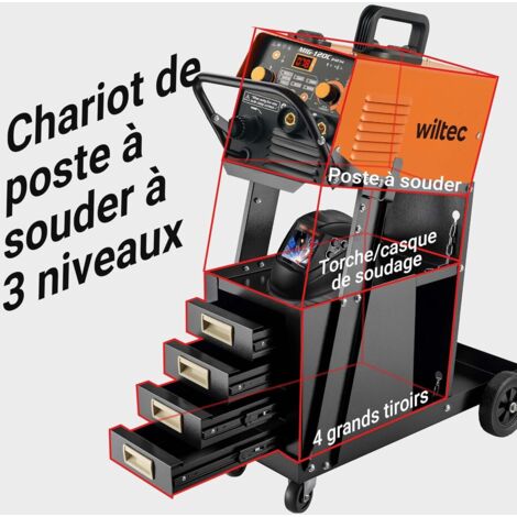 Wiltec Chariot de Poste à souder Mobile – avec 4 Roues, 4 tiroirs et ...