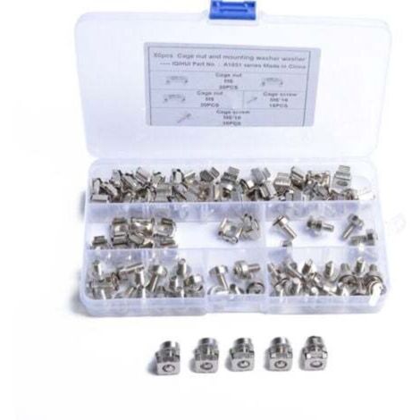 50 Sets M6 Square Hole Hardware Cage Nuts & Mounting Screws Washers for ...
