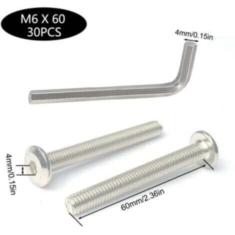 Pack of 50 M6 x 60 mm Hexagonal Cylindrical Head Screws Bed Bolts ...