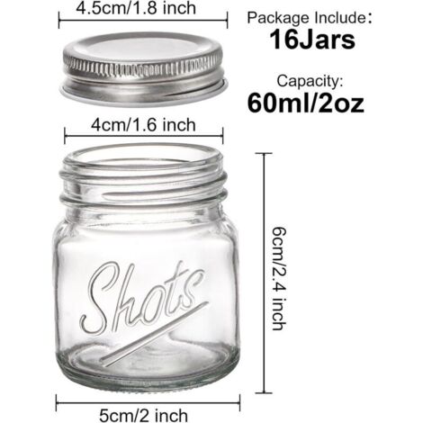 Lot de 16 mini bocaux Mason avec couvercles – 56,7 g – Verres à shot ...