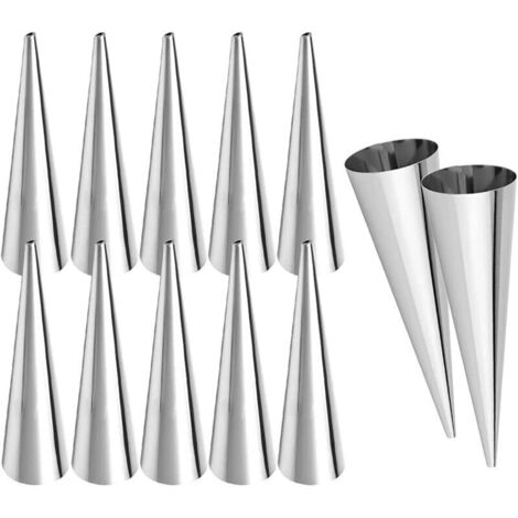 Lot de 20 moules à cornets en acier inoxydable 90 mm x 25 mm