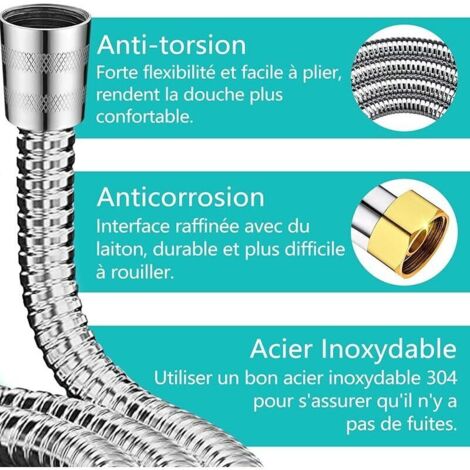 Tuyau de Douche 1.5m, Flexible de Douche avec Double Anti-Torsion ...
