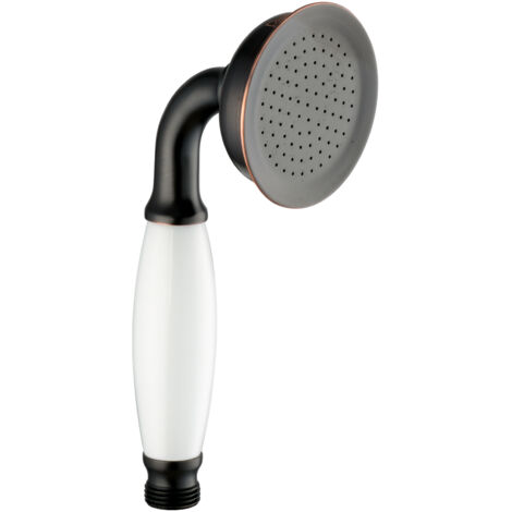 Douche à main rétro noir PaulGurkes avec poignée en céramique blanche