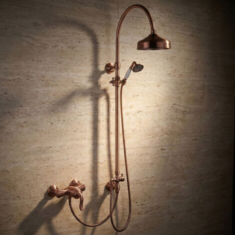 PaulGurkes Système de Douche Mural en Cuivre Set Retrouvé en Bronze Rouge