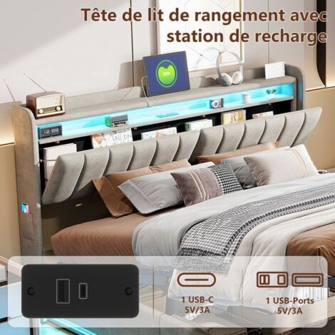 Lit Double Coffre Hydraulique 160x200 - Gris Velours - Rangement Max ...