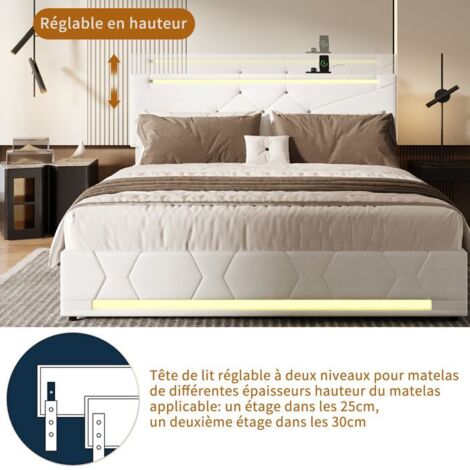 Lit Coffre Double 140x190cm - Tête Réglable - RGB Intelligent - USB-C ...