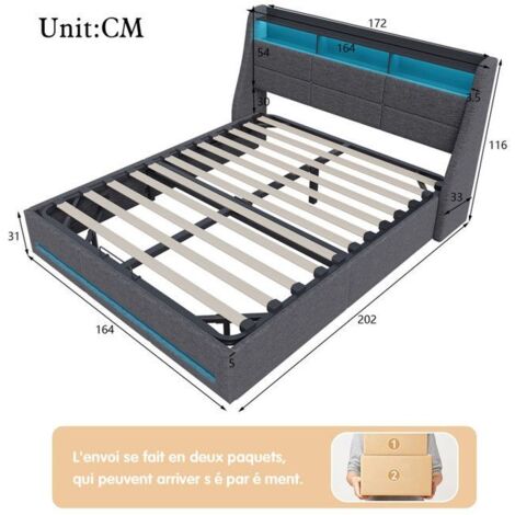 Lit Double 160x200 - Hydraulique - Grand Rangement - LED RGB - Prises ...