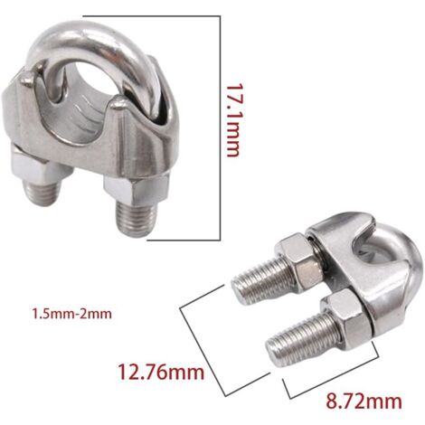 Lot de 10 serre-câbles métalliques de 2 mm en acier galvanisé pour ...