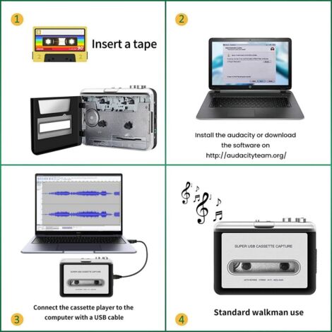Lecteur de Cassettes Portable - JINFGERNE - Convertisseur Audio vers ...