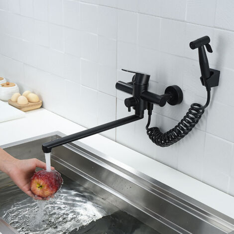 Robinet Mural Noir, Robinet De Cuisine Montage Mural,Alimentaire Avec ...
