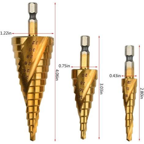 4 pcs Forets étages Spiral Groove Bits HSS Inox Metal Triangle Foret ...