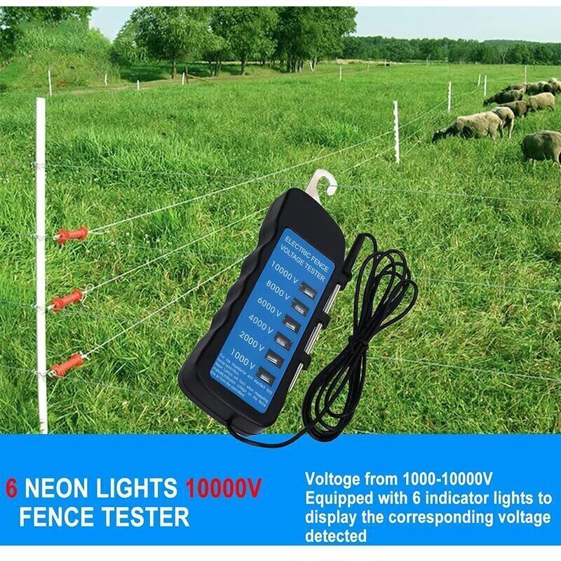 Testeur de tension pour clôture électrique, portable avec 6 lumières ...