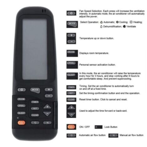 Télécommande pour climatiseur Electra/Airwell RC-3/RC-4/RC-7