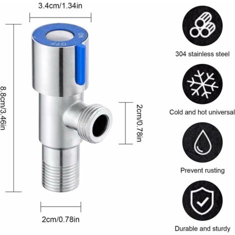 2 PCS Stainless Steel Faucet Angle Valve 1/2' Angle Valve Angle Control ...