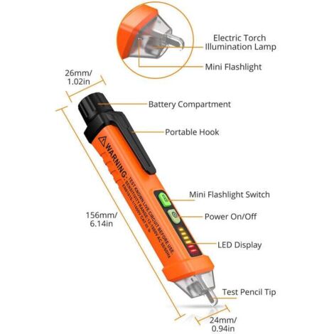 Non-Contact AC Voltage Tester Pen, AC 12-1000V, LED Flashlight, Buzzer ...