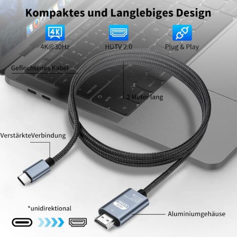 Câble USB C vers HDTV 4K @ 30 Hz 2 m, câble USB type C vers HDTV UHD ...