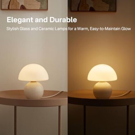 Lampe de chevet champignon blanche ceramique ambiance zen de nuit ...