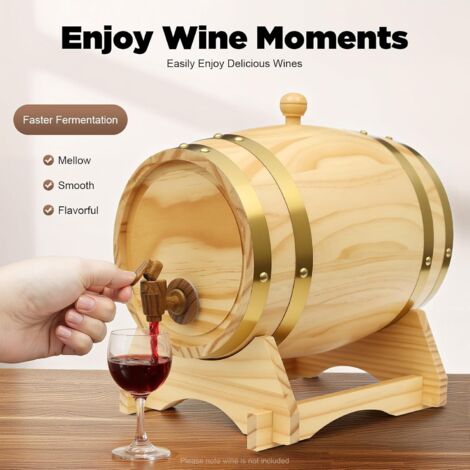Tonneau à vin en bois de 5 l - Grand volume - Avec support et robinet ...