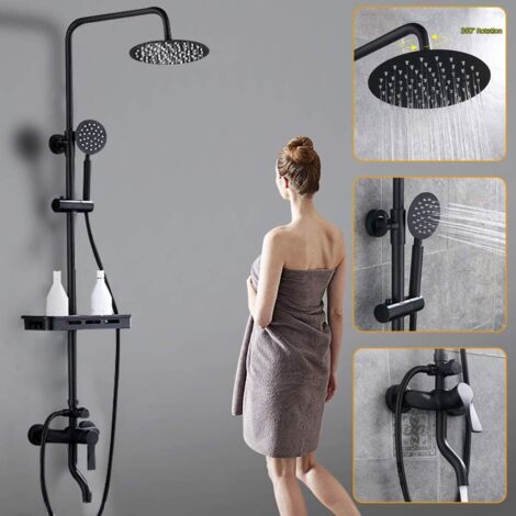 Set de douche noir avec meuble kit de douche avec robinet, pomme de ...