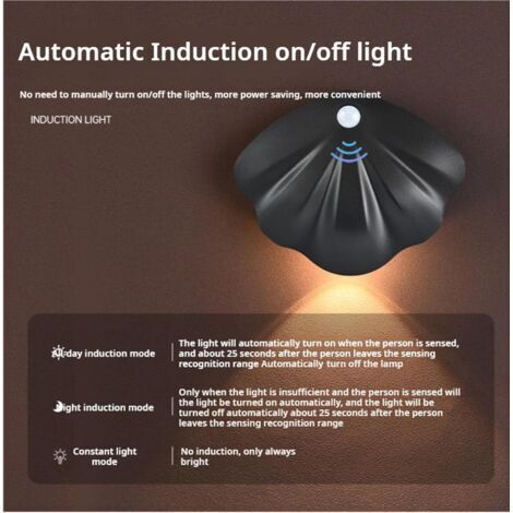 Veilleuse à capteur, détecteur de mouvement, LED, chargement USB, 3 ...