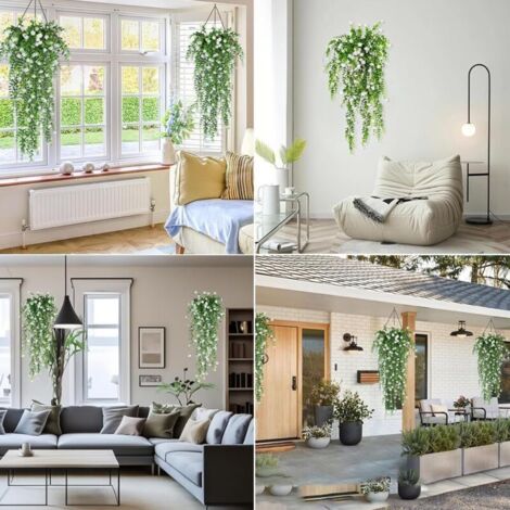 Künstliche Hängepflanzen, 2 Stück, weiße Kunstblumen, künstliche Efeu ...