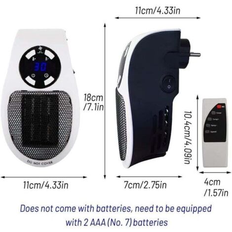 500-W-Steckdosenheizgerät, Mini-Elektro-Heizlüfter mit Fernbedienung, 2 ...