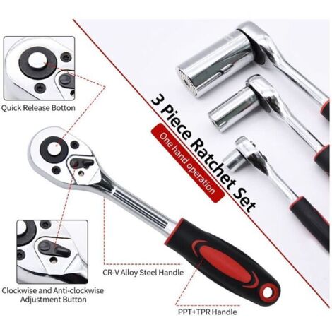 Satz mit 3 Ratschenschlüsseln (1/4", 3/8" und 1/2"), robustes ...