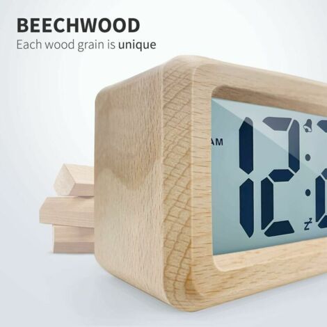 Digitaler Wecker aus Holz, LED-Wecker mit über der Uhr, geräuschlose ...