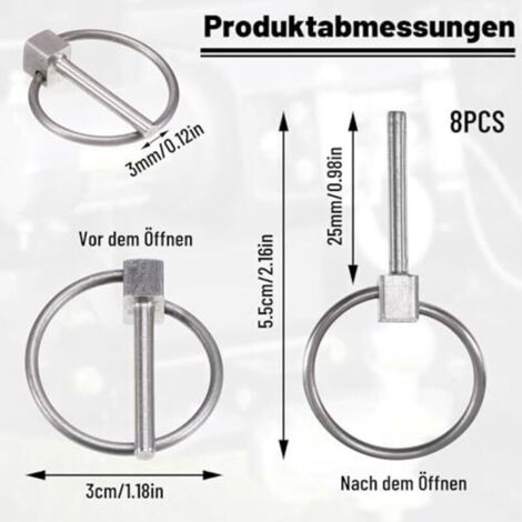 Sortiment mit 8 klappbaren Splinten, 3-mm-Edelstahl-Sicherungsstiften ...