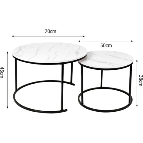 Marble Effect Coffee Table, Side Table for Living Room, Diameter 70 ...