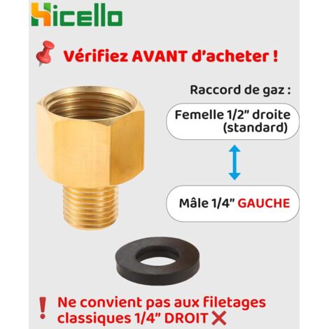 1 Raccord de gaz, filetage femelle droite 1/2" vers filetage mâle ...