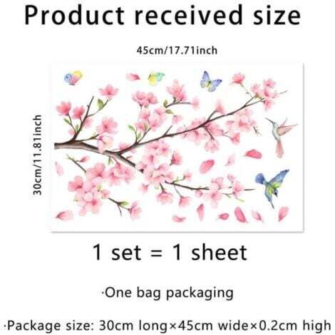 1 planche de stickers fenêtre branches de papillons et fleurs roses, 30 ...