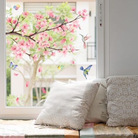 1 planche de stickers fenêtre branches de papillons et fleurs roses, 30 ...