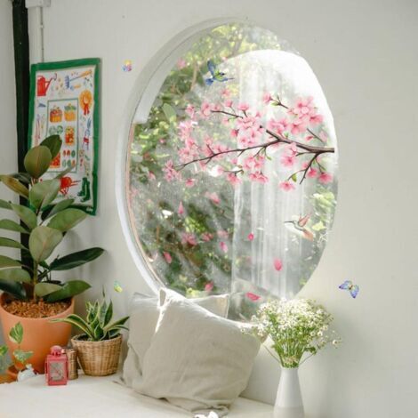 1 planche de stickers fenêtre branches de papillons et fleurs roses, 30 ...