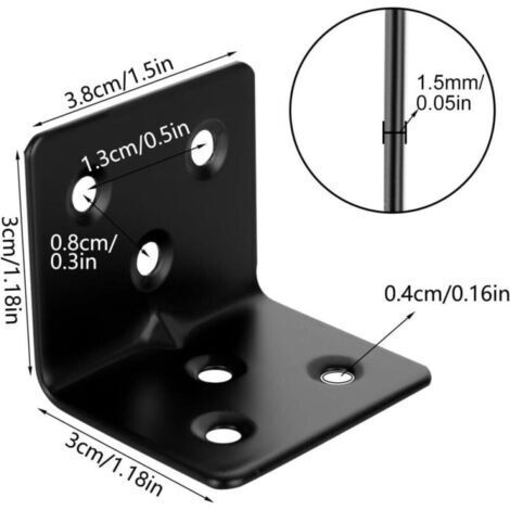 Lot de 20 Équerre d'assemblage Renforcée Noir Inox, 38x30x30mm Plaque ...