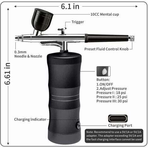 Kit aérographe avec compresseur portable sans fil Mini Air Brush Kit ...