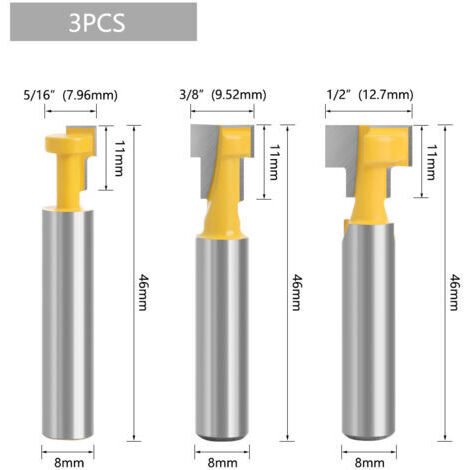 8mm Tige T-Slot Routeur Bits Set, 3pcs T-Slot Fraise à bois Fraise à ...