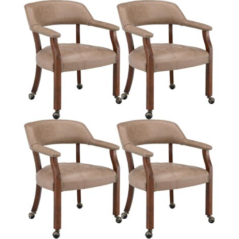 PADMA HOUSE Set of 4 Large Dining Chairs with Casters and Arms, Rolling ...