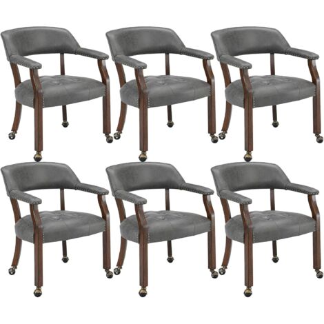 PADMA HOUSE Set of 6 Large Dining Chairs with Casters and Arms, Rolling ...