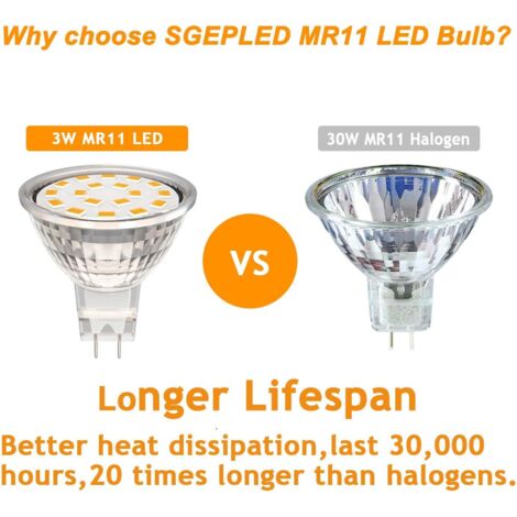 MR11 GU4 LED 2W Blanc Chaud 3000K, 20° 390LM, Halogène MR11 30W 35W 40W ...